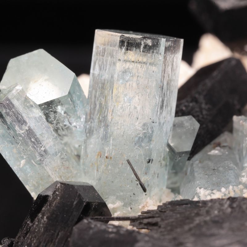 Tourmaline (Foitite / Schorl) with Beryl var: Aquamarine on Microcline ...