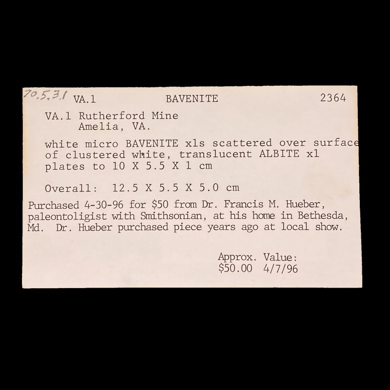 Bavenite on Albite (rare locality specimen) | Rutherford Mines, Amelia ...