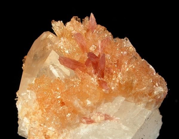 Inesite and orange Prehnite on Calcite | Nchwaning Mine, Kalahari ...